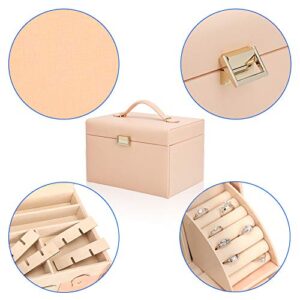 FEISCON Jewelry Box Organizer Watch Case Large Jewelry Holder Eyeglass Sunglasses Storage Box Leather Display Case Earring Organizer/Pink