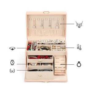 FEISCON Jewelry Box Organizer Watch Case Large Jewelry Holder Eyeglass Sunglasses Storage Box Leather Display Case Earring Organizer/Pink