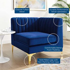 Modway Triumph Channel Tufted Performance Velvet Sectional Sofa Corner Chair, Navy, 31.5 x 31.5 x 30.5