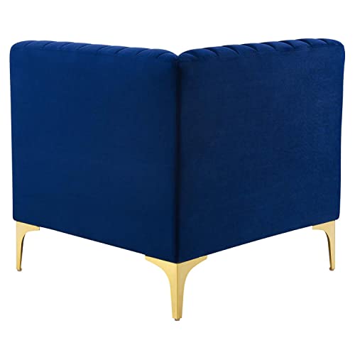 Modway Triumph Channel Tufted Performance Velvet Sectional Sofa Corner Chair, Navy, 31.5 x 31.5 x 30.5