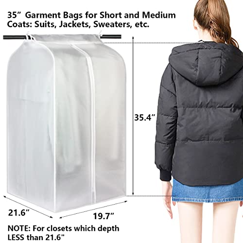 Hanging Garment Bags for Closet Storage Large Hanging Garment Clothes Cover Clothing Storage Bag with Magic Tape and Zipper Translucent Closet Clothes Protector for Suit Coat 21.6 x 19.7 x 35.4 inch