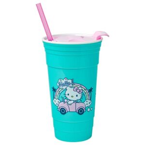 silver buffalo hello kitty rainbow car plastic tumbler with lid and straw, 32 ounces