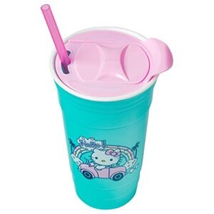 Silver Buffalo Hello Kitty Rainbow Car Plastic Tumbler with Lid and Straw, 32 Ounces