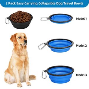 Kytely Large Collapsible Dog Bowl 2 Pack, 34oz Foldable Dog Travel Bowls, Portable Dog Water Food Bowl with Clasp, Pet Cat Feeding Cup Dish for Traveling, Walking, Hiking (Black+Blue)