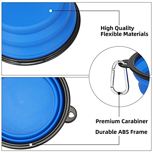 Kytely Large Collapsible Dog Bowl 2 Pack, 34oz Foldable Dog Travel Bowls, Portable Dog Water Food Bowl with Clasp, Pet Cat Feeding Cup Dish for Traveling, Walking, Hiking (Black+Blue)