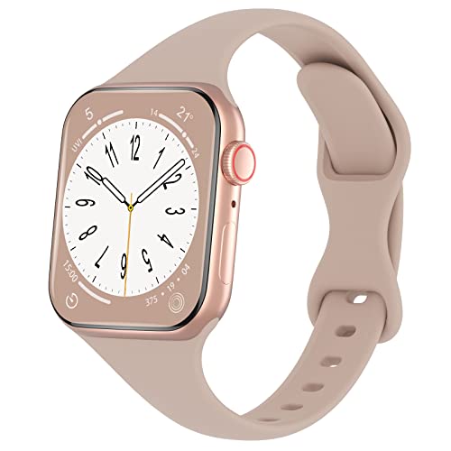 DYKEISS Sport Slim Silicone Band Compatible for Apple Watch Band 38mm 42mm 40mm 44mm 41mm 45mm 49mm, Thin Soft Narrow Replacement Strap Wristband for iWatch Ultra Series 8/7/SE/6/5/4/3/2/1 Women Men