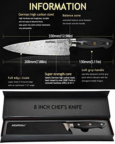 KONOLL Chef Knife Professional 8" Kitchen Knife German HC Stainless Steel Meat Vegetables Knives with Gift Box