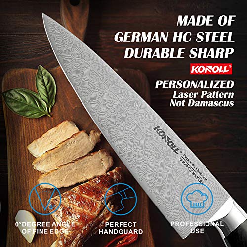 KONOLL Chef Knife Professional 8" Kitchen Knife German HC Stainless Steel Meat Vegetables Knives with Gift Box