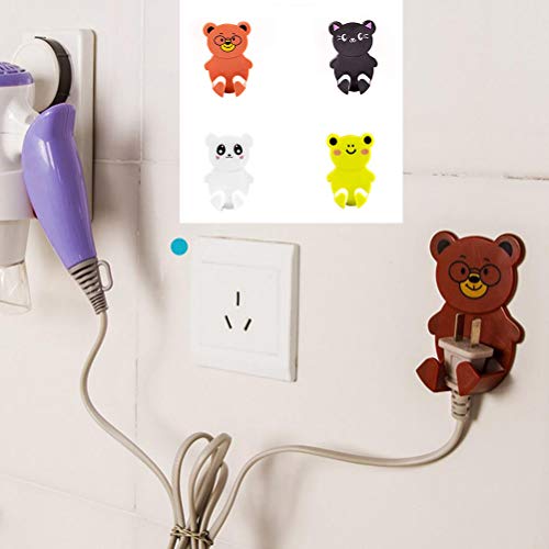 YARNOW Hook 4pcs Cartoon Animal Shaped Wall Hanging Rack Paste Type Power Plug Hook Household Plug Holder Storage Rack (One for Each Style) As Shown