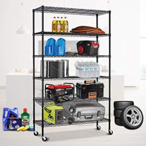 6 tier storage metal shelf 82"x48"x18" nsf wire shelving unit with wheels heavy duty layer rack with casters, sturdy steel metal wire rack for pantry kitchen garage rack (black, 82"x48"x18")