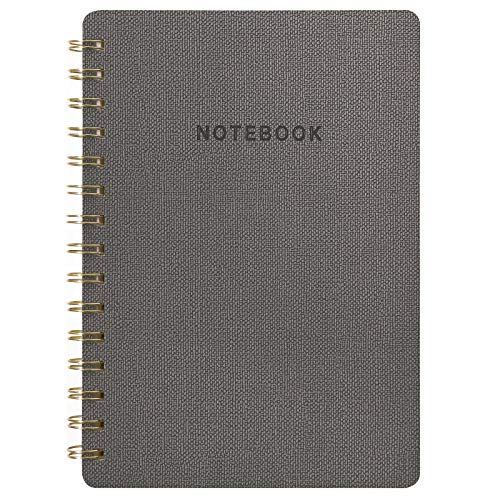 Oneirom Spiral Notebook Gray-6.10" x 8.19" College Ruled Journal with Inner Pockets and 160 Pages,PU Leather Cover Business Journal, Twin-Wire Binding Notebook Perfect for Office & Home School Supplies