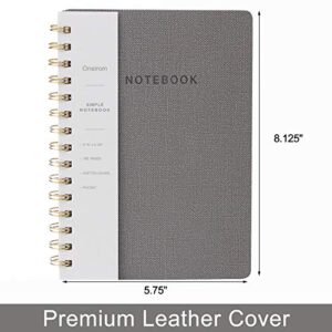 Oneirom Spiral Notebook Gray-6.10" x 8.19" College Ruled Journal with Inner Pockets and 160 Pages,PU Leather Cover Business Journal, Twin-Wire Binding Notebook Perfect for Office & Home School Supplies