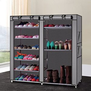 27-Pairs Portable Shoe Rack Double Row 9 Lattices Shoe Storage Organizer Cabinet Tower with Dustproof Cover (grey)