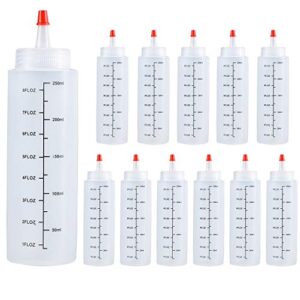 squeeze bottle, shekure 12pcs 8 oz premium food grade plastic bottles with squeeze top caps for icing cookie decorating sauces condiments arts crafts bpa free