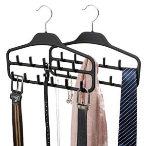 fairyhaus belt hanger organizer 2 pack, non slip tie rack holder, durable hanging closet accessory hooks for belts, ties, jewelry, scarves, tank tops, black