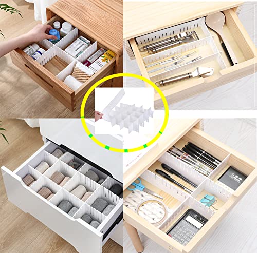 JSF Drawer Dividers,12.7' x 2.7' Kitchen Drawer Organizer Set of 12 Adjustable Drawer Dividers Organizer Separator for Clothes Makeup Storage of Dresser, Desk & Dresser in Bathroom, Bedroom (White)