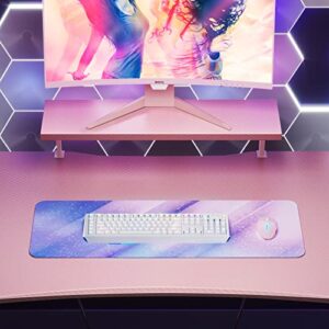 MOTPK Pink Gaming Desk 47" with Monitor Shelf Computer Desk Gaming Table Desk for Girls with Cup Holder and Headphone Hook Gamer Workstation Game Table, Gift for Girls Women