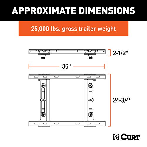 CURT 16027 Replacement Silverado, Sierra 2500, 3500, Ford F250, F350 Puck System 5th Wheel Adapter with Standard Rails, 25,000 lbs