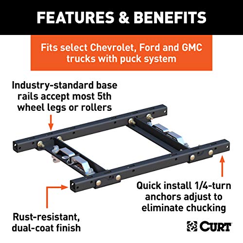 CURT 16027 Replacement Silverado, Sierra 2500, 3500, Ford F250, F350 Puck System 5th Wheel Adapter with Standard Rails, 25,000 lbs