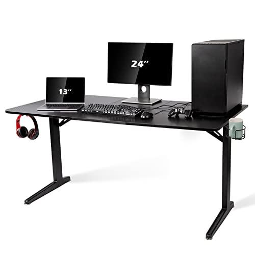 TOPSKY Gaming Desk Large Surface 63’’x31.5’’ with Cup Holder, Headphone Hook and Cable Management (Black)