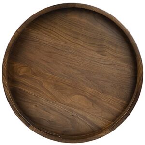 kingcraft 24 x 24 inches large round ottoman table tray wooden solid circle serving tray with handle black walnut platter decorative tray for oversized ottoman home breakfast in bed tea coffee