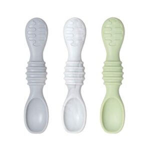 bumkins utensils, silicone for dipping, feeding, baby led weaning, training spoons, ages 3 months+ (3-pack)