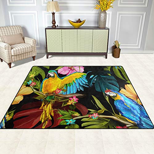 Modern Area Rugs 5x7 Washable - Parrots On The Tropical Branches Soft Area Rug Anti-Skid Nursery Runner Rugs Floor Mat Home Decor Living Room and Outdoor