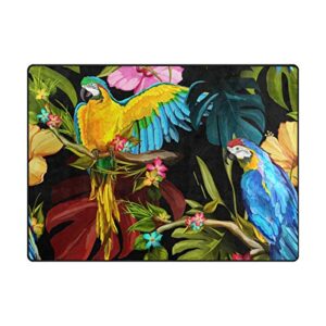 Modern Area Rugs 5x7 Washable - Parrots On The Tropical Branches Soft Area Rug Anti-Skid Nursery Runner Rugs Floor Mat Home Decor Living Room and Outdoor