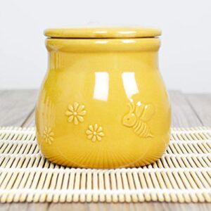 Ceramic Relief Bee Honey Jar Food Storage Jar Candy Dish Snack Can with Seal Lid