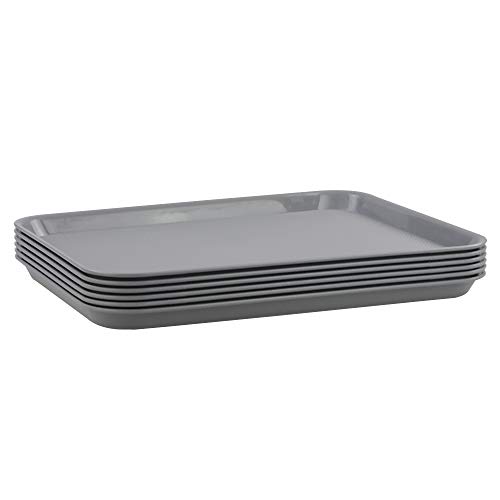 Minekkyes 6-Pack Plastic Fast Food Serving Platters Trays, Rectangular Non-Slip Serving Tray, Grey, f