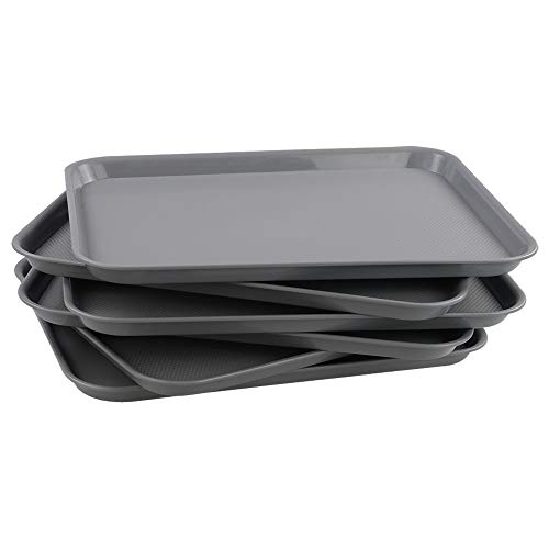 Minekkyes 6-Pack Plastic Fast Food Serving Platters Trays, Rectangular Non-Slip Serving Tray, Grey, f