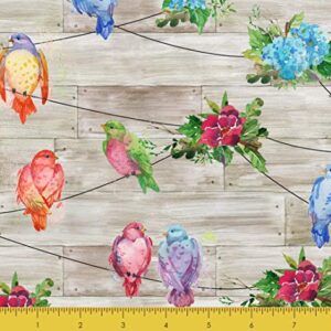 Stitch & Sparkle Melody Garden-Abloom Birds 100% Cotton Fabric 44" Wide, Quilt Crafts Cut by The Yard