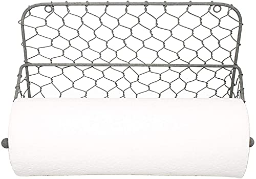 Tribello Farmhouse Wall Paper Towel Holder Chicken Wire Wall Decor Galvanized Metal Finish