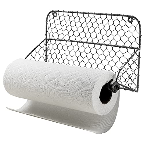 Tribello Farmhouse Wall Paper Towel Holder Chicken Wire Wall Decor Galvanized Metal Finish