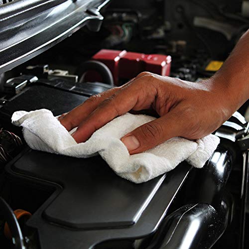 SupremePlus Auto-Mechanic Shop Towels, Shop Rags 100% Cotton Commercial Grade Perfect for Your Garage, Auto Body Shop (13"x14"), 12 Pack (White)