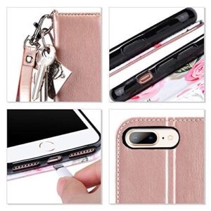 ULAK Compatible with iPhone 8 Plus Case, iPhone 7 Plus Wallet Case for Women, PU Leather Wallet Case with Card Holders Kickstand Protective Flip Cover for iPhone 7 Plus/8 Plus 5.5 Inch, Floral