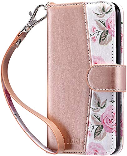 ULAK Compatible with iPhone 8 Plus Case, iPhone 7 Plus Wallet Case for Women, PU Leather Wallet Case with Card Holders Kickstand Protective Flip Cover for iPhone 7 Plus/8 Plus 5.5 Inch, Floral