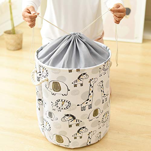 INough Baby Hamper Kids Laundry Basket, Laundry Hamper for Nursery Boys, Kids Storage Basket Safari Nursery Room Decor Clothes Hamper with Drawstring Closure Kids Hamper for Toddler Toys (Giraffe)