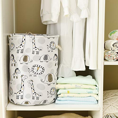 INough Baby Hamper Kids Laundry Basket, Laundry Hamper for Nursery Boys, Kids Storage Basket Safari Nursery Room Decor Clothes Hamper with Drawstring Closure Kids Hamper for Toddler Toys (Giraffe)