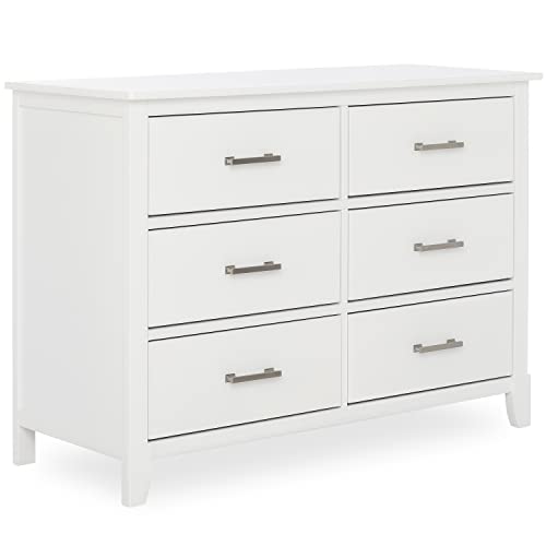 Dream On Me Universal Double Dresser in White, Kids Bedroom Dresser, Six Drawers Dresser, Mid-Century Modern, Made of Solid, Sustainable Pinewood, Easy Assembly