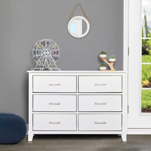 Dream On Me Universal Double Dresser in White, Kids Bedroom Dresser, Six Drawers Dresser, Mid-Century Modern, Made of Solid, Sustainable Pinewood, Easy Assembly