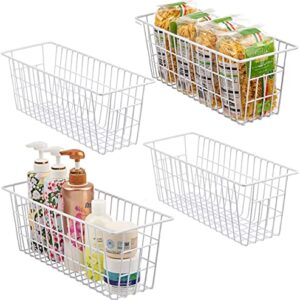 iPEGTOP Freezer Baskets, Set of 4 Farmhouse Metal Wire Basket Freezer Storage Wire Baskets Organizer Wire Storage Basket for Kitchen Pantry Organizer Bins (White)