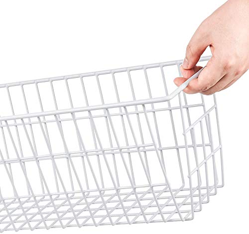 iPEGTOP Freezer Baskets, Set of 4 Farmhouse Metal Wire Basket Freezer Storage Wire Baskets Organizer Wire Storage Basket for Kitchen Pantry Organizer Bins (White)