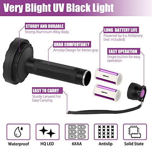 Anipaw UV BlackLight Flashlight, Superior Bright 128 LED 395 nM Ultraviolet Blacklight Detector for Urine for Dog/Cat, Dry Stains, Bed Bug, Best Blacklight Flashlight for Scorpions Hunting