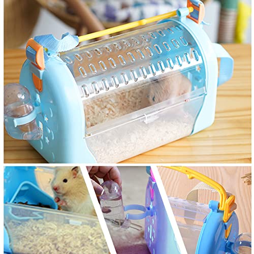 kathson Portable Hamster Cage Dwarf Hamster Carry Travel Cage with Water Bottle Food Bowl Adjustable Strap Pet Outgoing Cage for Gerbil Hedgehog Mice Squirrel