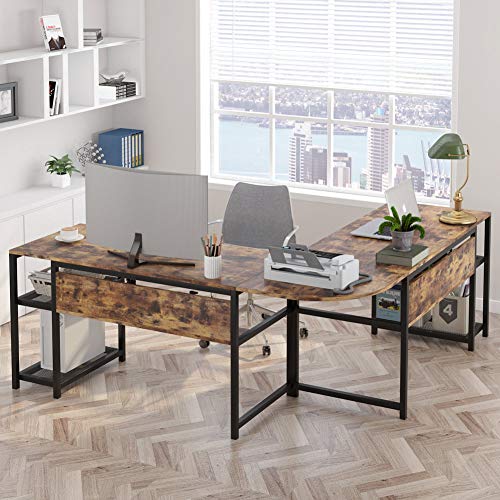 Tribesigns 70 Inch Modern L-Shaped Desk with Bookcase, L Shapes Computer Desk Study Table Super Sturdy Workstation for Home Office with Hutch, Brown