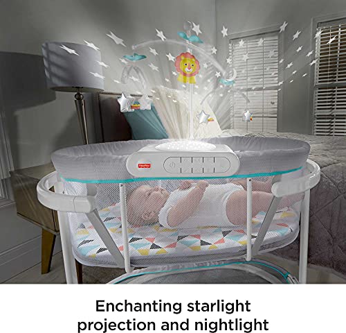 Fisher-Price Baby Bedside Sleeper Soothing Motions Bassinet With Lights Music Vibrations & Overhead Mobile, Windmill