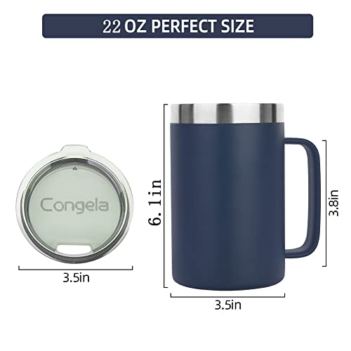 Congela Gifts for Dad Fathers Day 22oz Navy blue stainless steel vacuum insulated thermos coffee mug with handle, travel camping mug cup with Tritan lid for hot and cold beverage (Navy, 22oz)