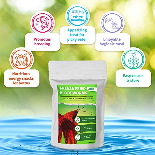 JOR Bloodworm for Betta, Freeze-Dried Treats for Siamese Fighting Fish and Other Aquatic Pets, Perfect for Picky Eaters and Breeding Tanks, 0.52 oz per Pack