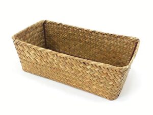 hand-woven seagrass storage rectangular basket and home organizer bins,natural water hyacinth basket (brown, m)